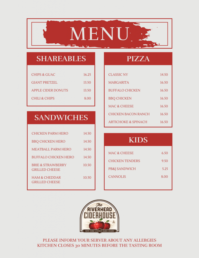 Cafe Menu - Riverhead Ciderhouse